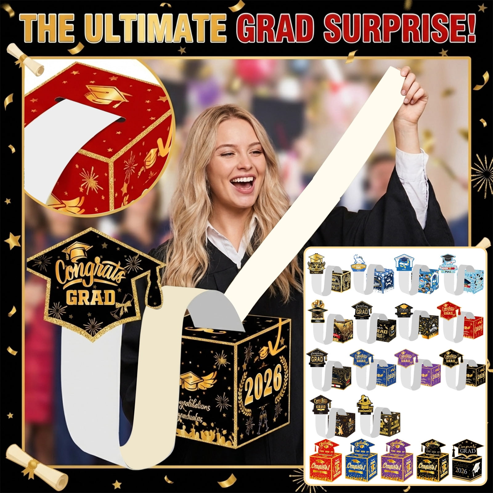 5 Inch Decorative Graduation Cash Pull Box for Surprise Money Roll with ...