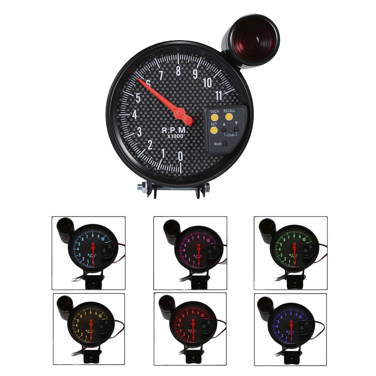 5 Inch Diameter Tachometer Carbon Fiber Face 7 Colors Optional With LED ...