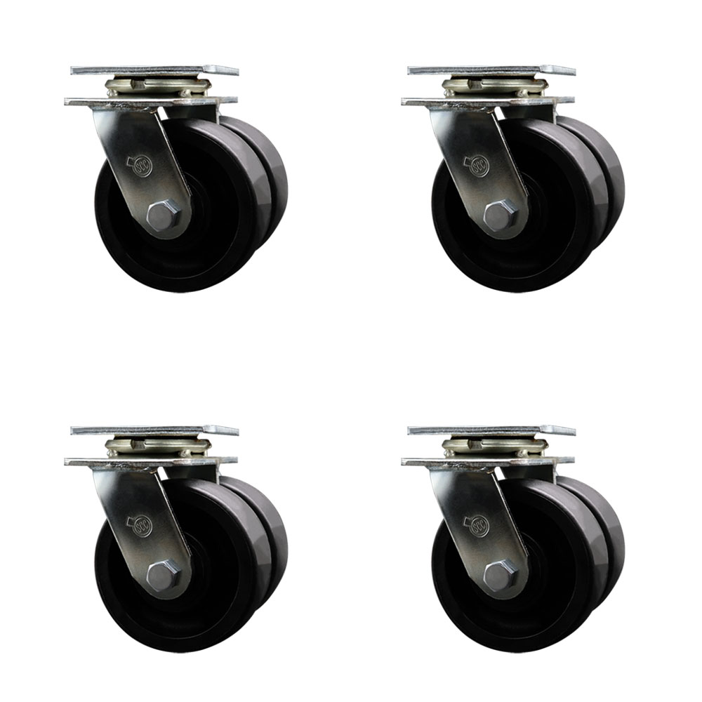 5 Inch Dual Glass Filled Nylon Wheels Swivel Caster Set with Ball ...