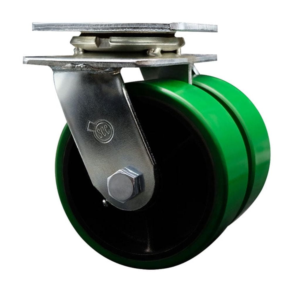 5 Inch Dual Green Poly on Cast Iron Wheels Swivel Caster with Ball ...