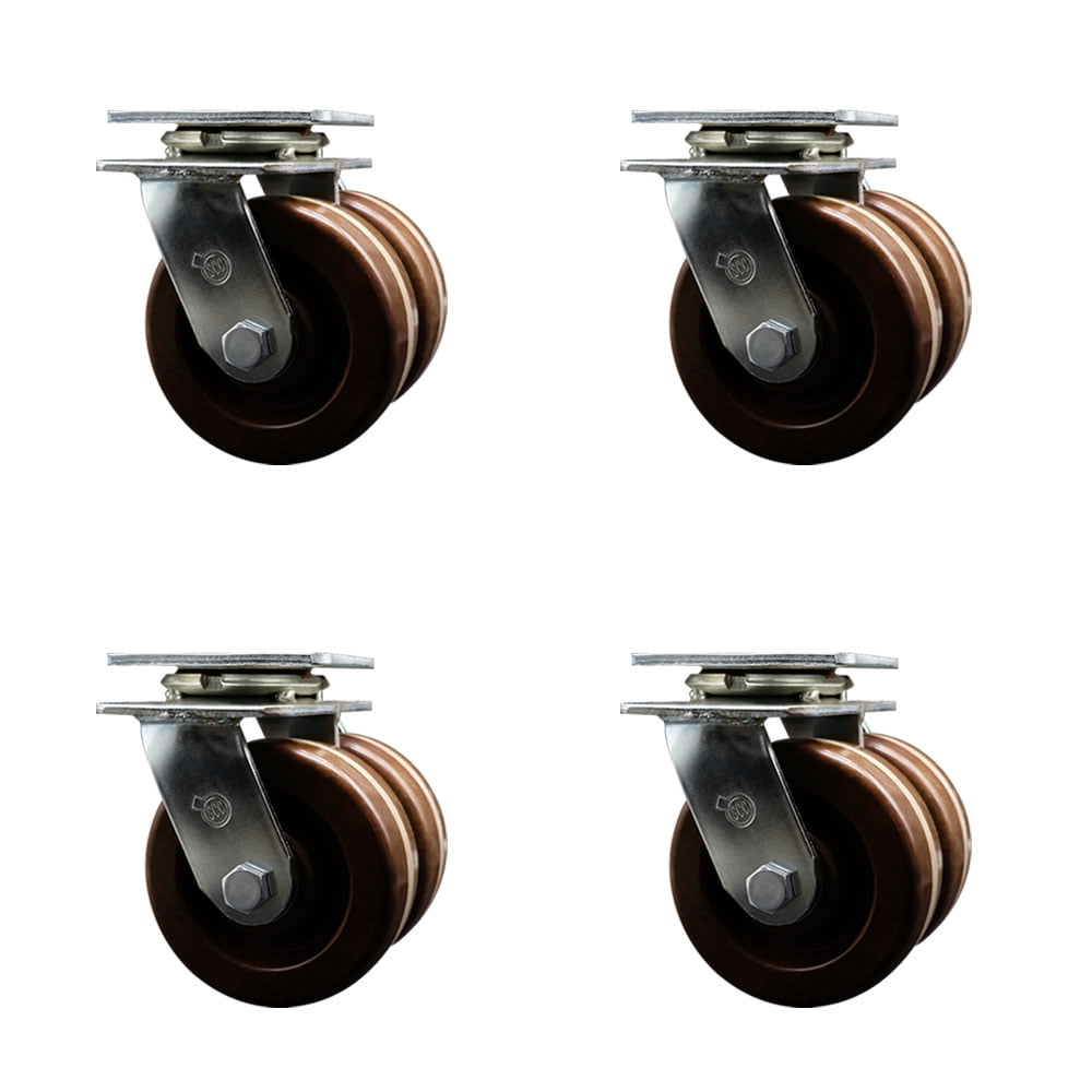 5 Inch Dual High Temp Phenolic Wheels Swivel Caster Set with Roller ...