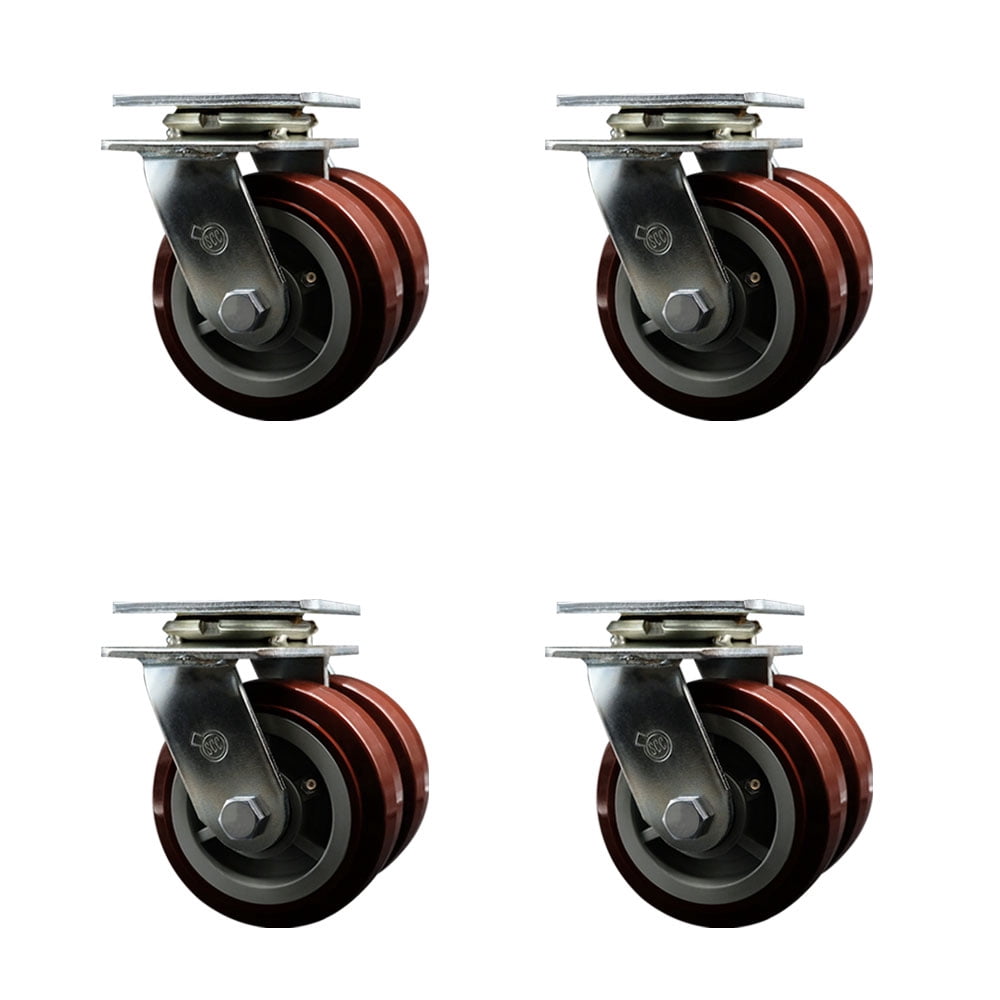 5 Inch Dual Polyurethane Wheels Swivel Caster Set with Ball Bearing SCC ...
