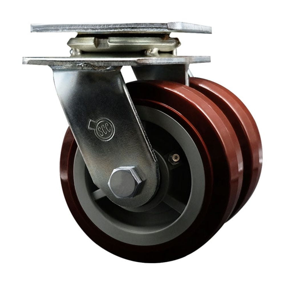 5 Inch Dual Polyurethane Wheels Swivel Caster with Roller Bearing ...