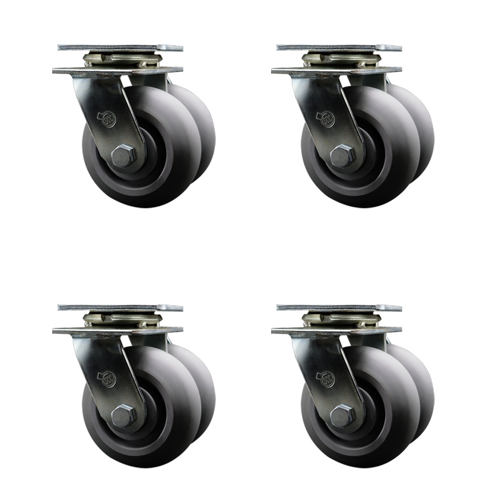 5 Inch Dual Thermoplastic Rubber Wheels Swivel Caster Set with Roller ...