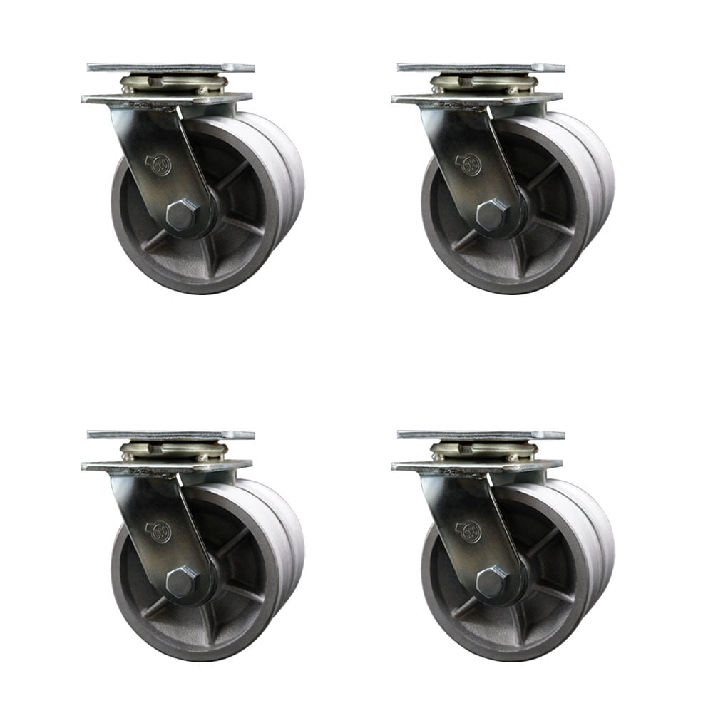 5 Inch Dual V Groove Semi Steel Wheels Swivel Caster Set with Roller ...
