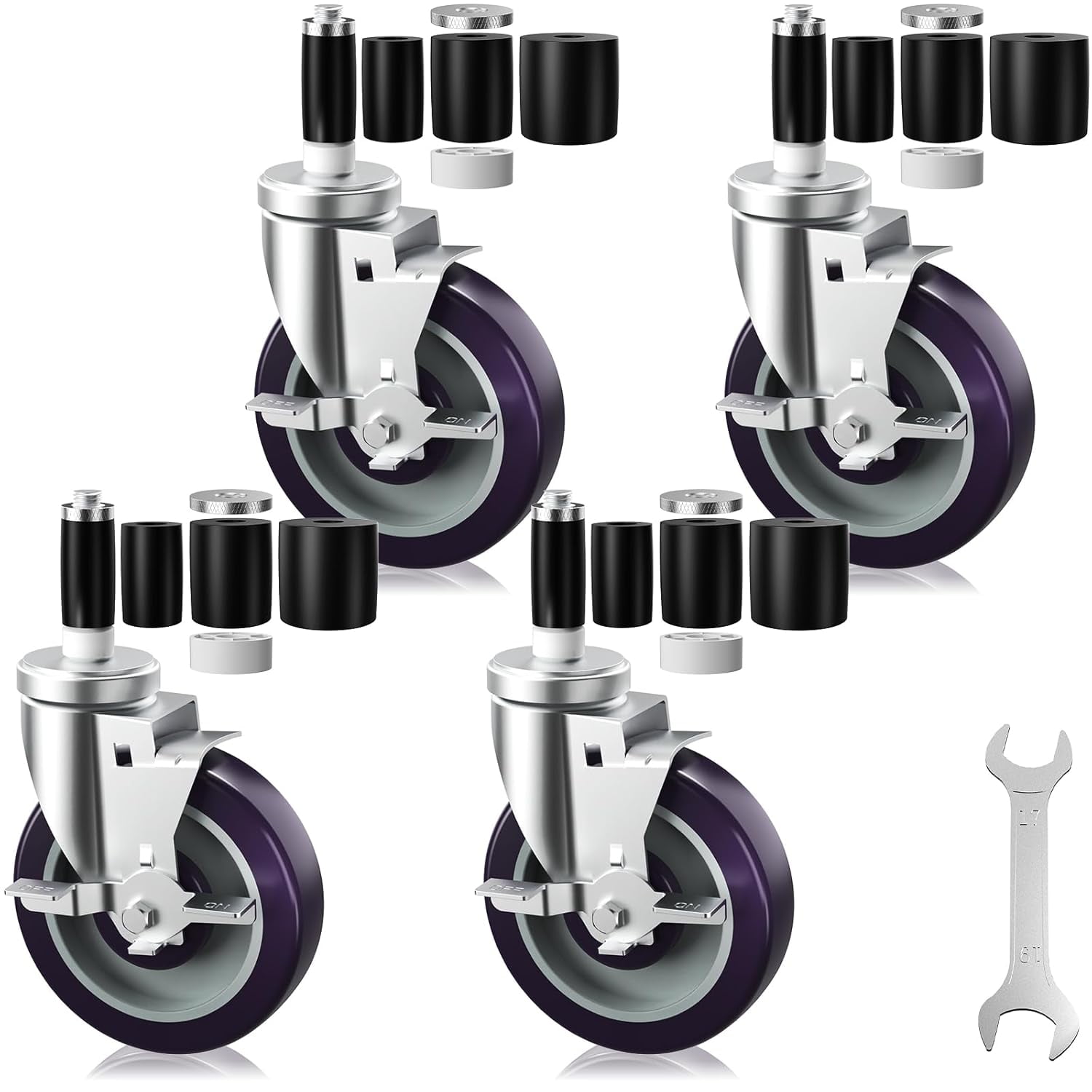 5 Inch Expanding Stem Caster Wheels Set of 4 for Table Legs, Expandable ...