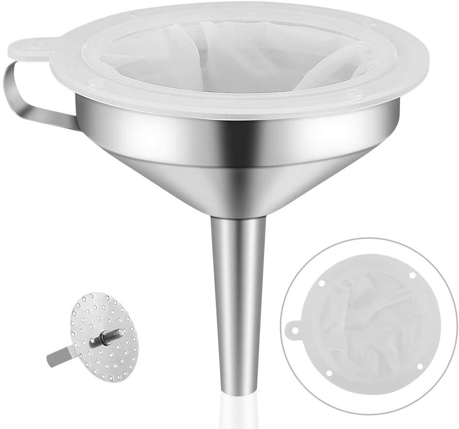 5-Inch Food Grade Stainless Steel Kitchen Funnel with 200 Mesh Food ...
