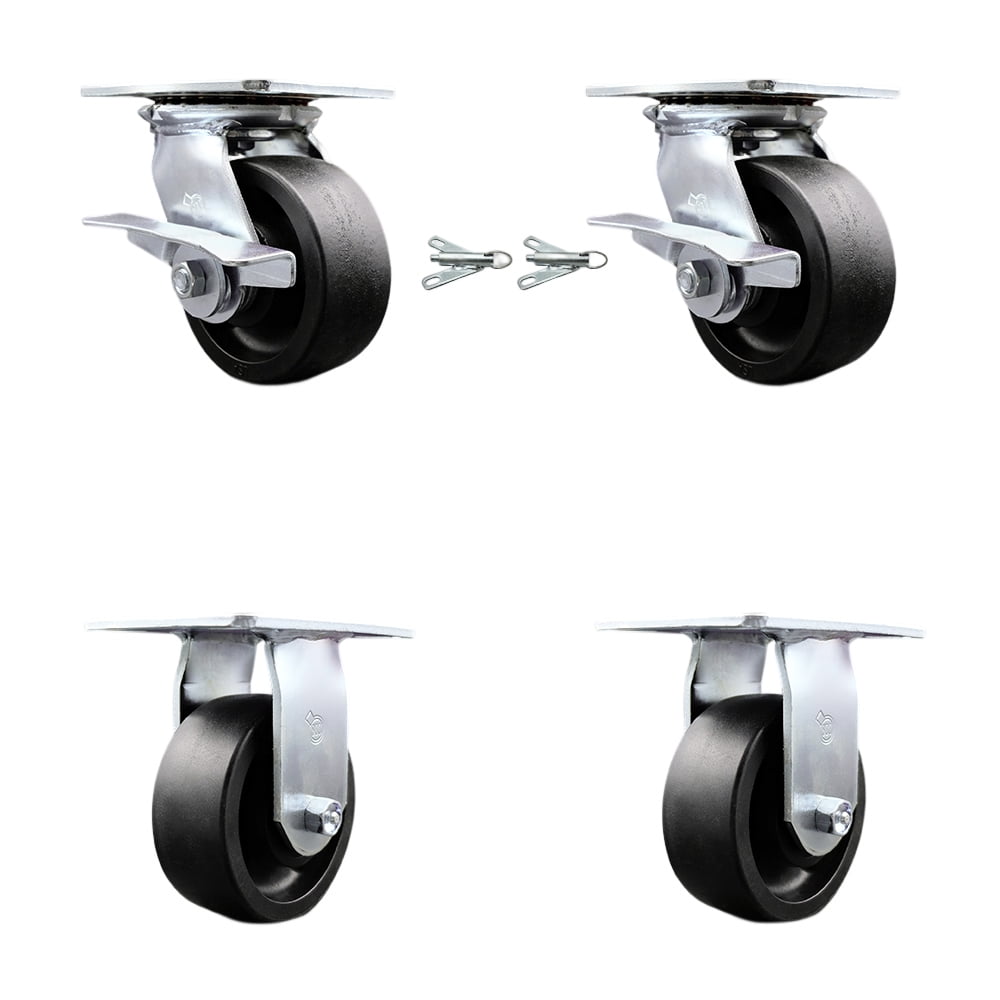 5 Inch Glass Filled Nylon Caster Set 2 Brakes/Swivel Locks and 2 Rigid ...