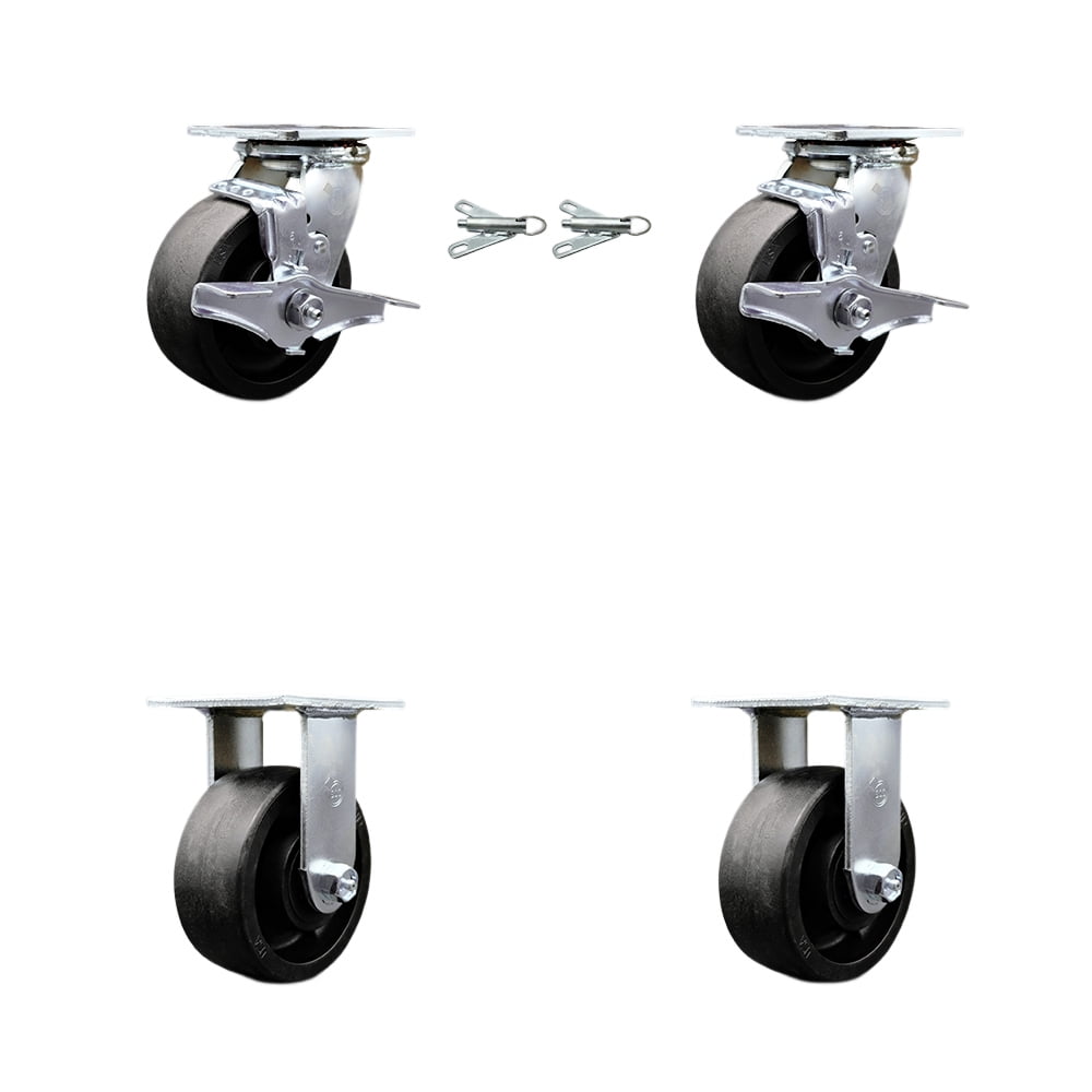 5 Inch Glass Filled Nylon Caster Set with 2 Brakes/Swivel Lock 2 Rigid ...