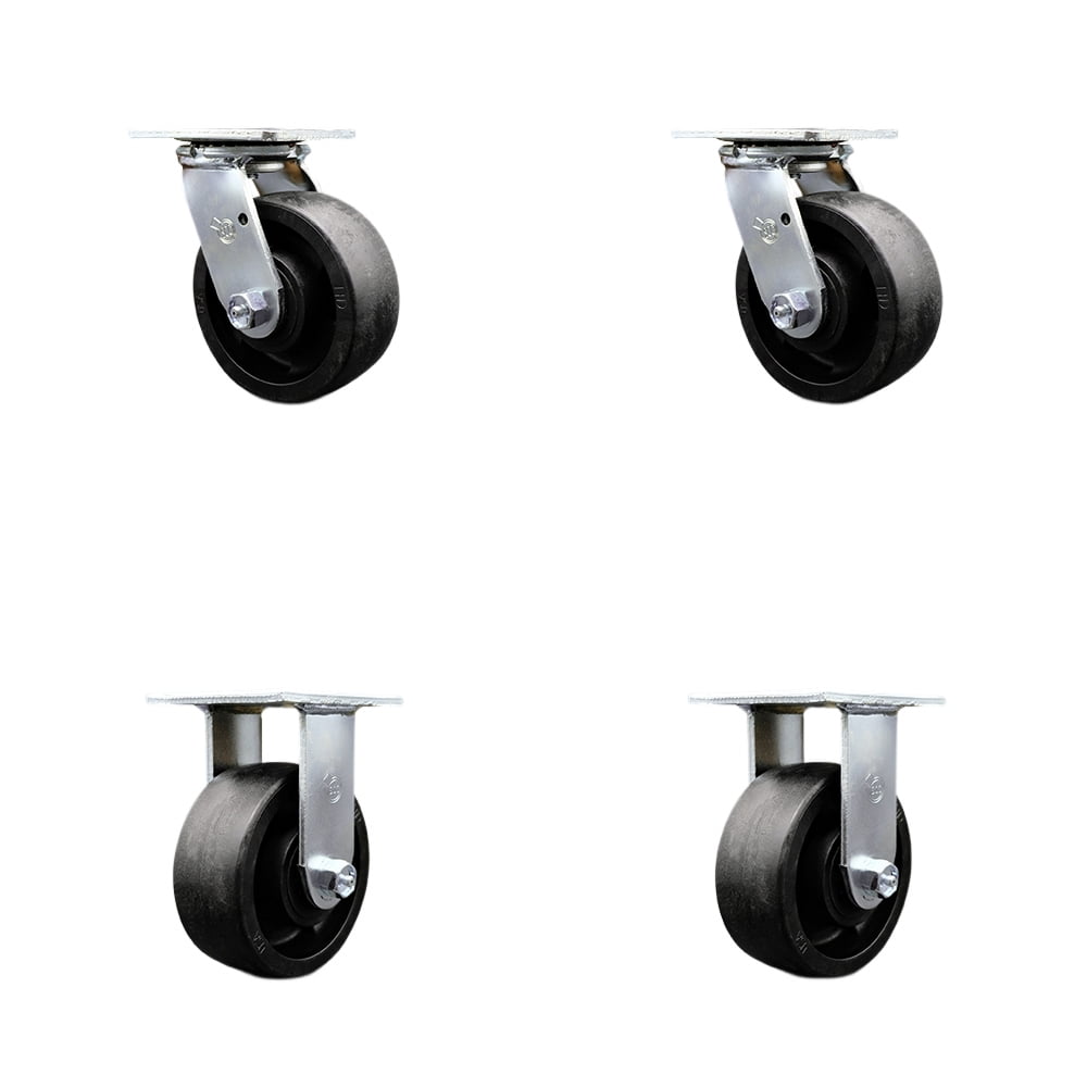 5 Inch Glass Filled Nylon Caster Set with Roller Bearings 2 Swivel 2 ...