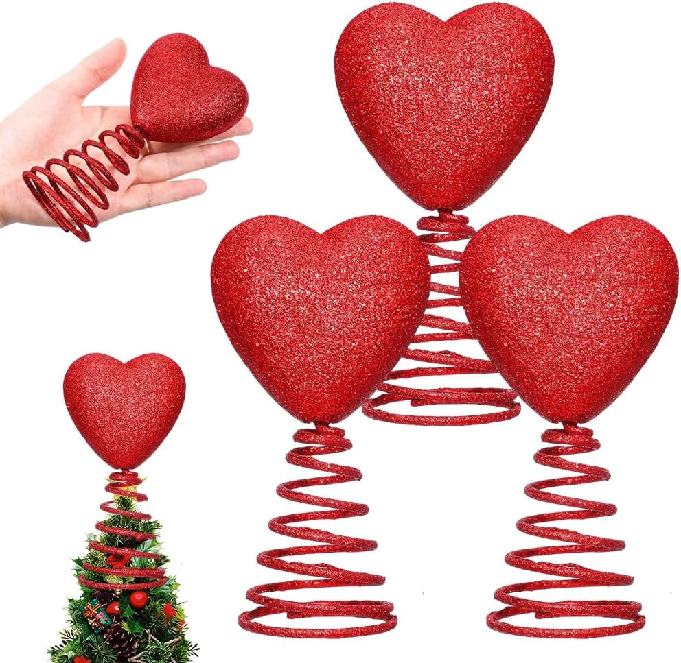 5 Inch Glitter Red Heart Valentine's Day Tree Topper, 2026 New Heart ...