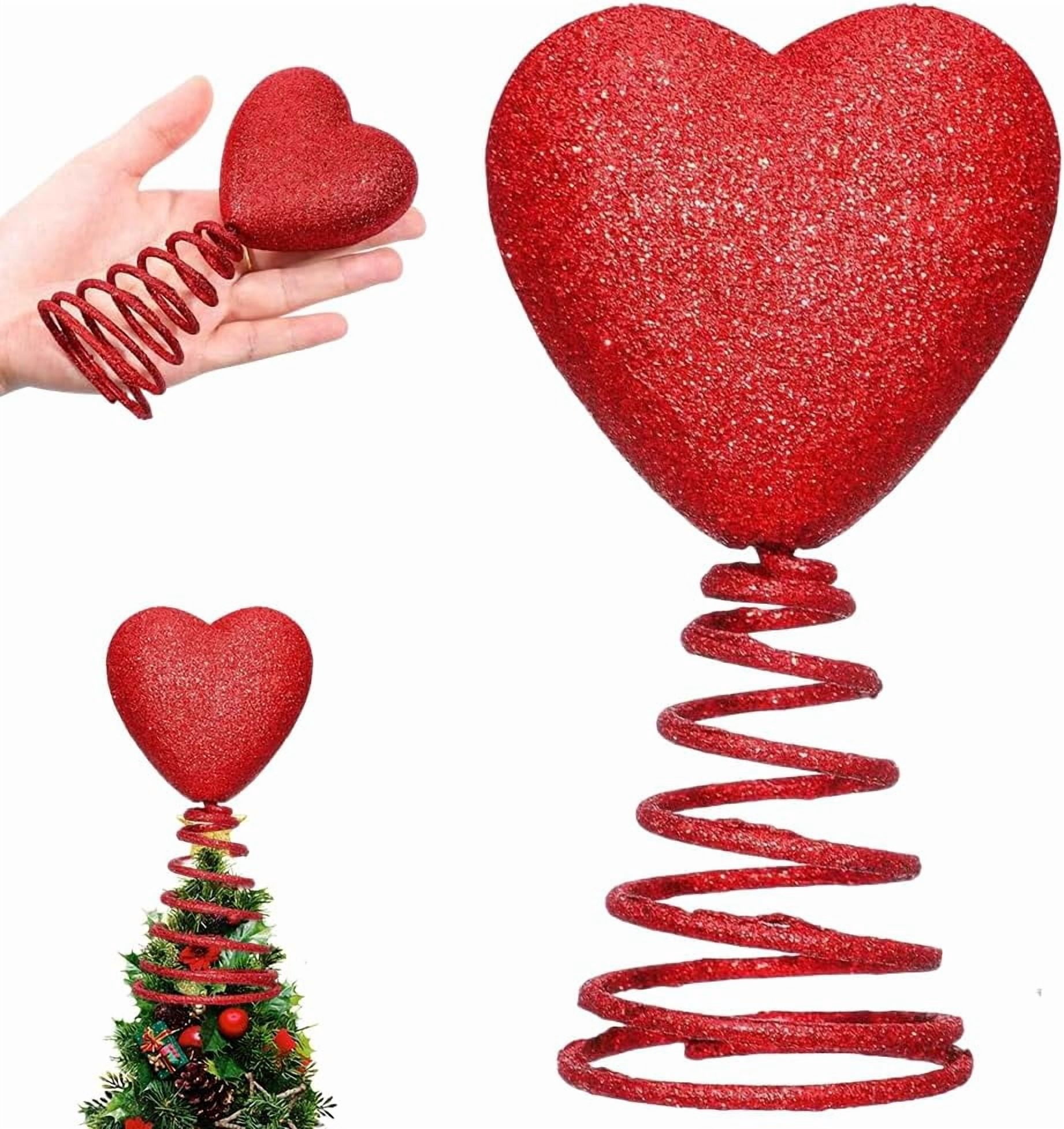 5 Inch Glitter Red Heart Valentine's Day Tree Topper, 2026 New Heart ...