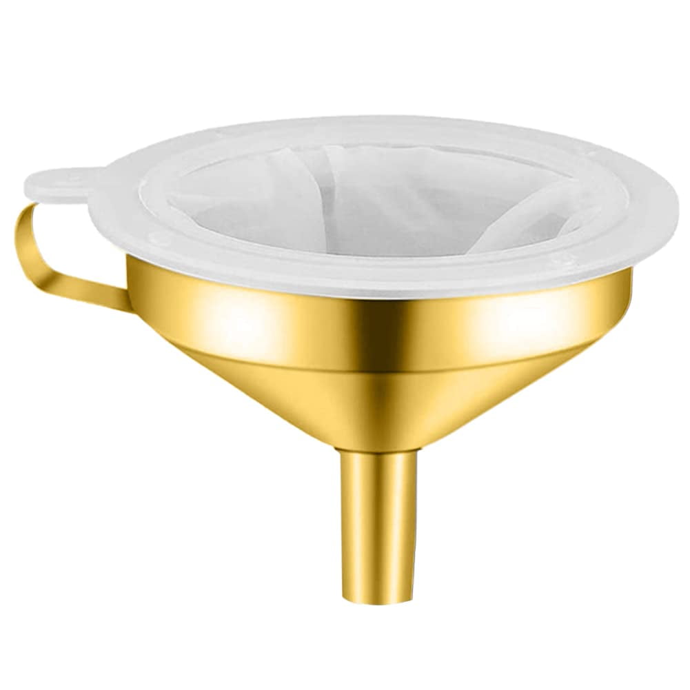 5-Inch Gold Funnel with Fine Mesh Strainer, 304 Stainless Steel Funnel ...