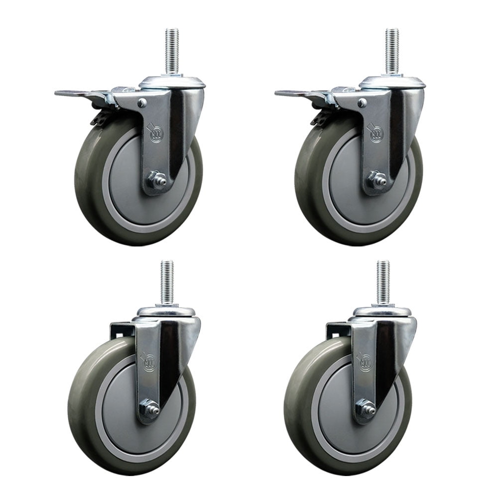 5 Inch Gray Poly Swivel 3/4 Inch Threaded Stem Caster Set 2 Total Lock ...