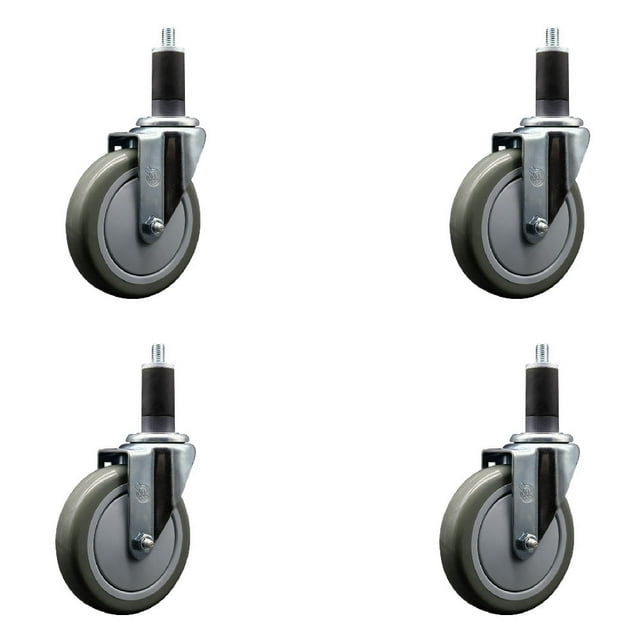 5 Inch Gray Poly Wheel Swivel 1-1/4 Inch Expanding Stem Caster Set SCC ...