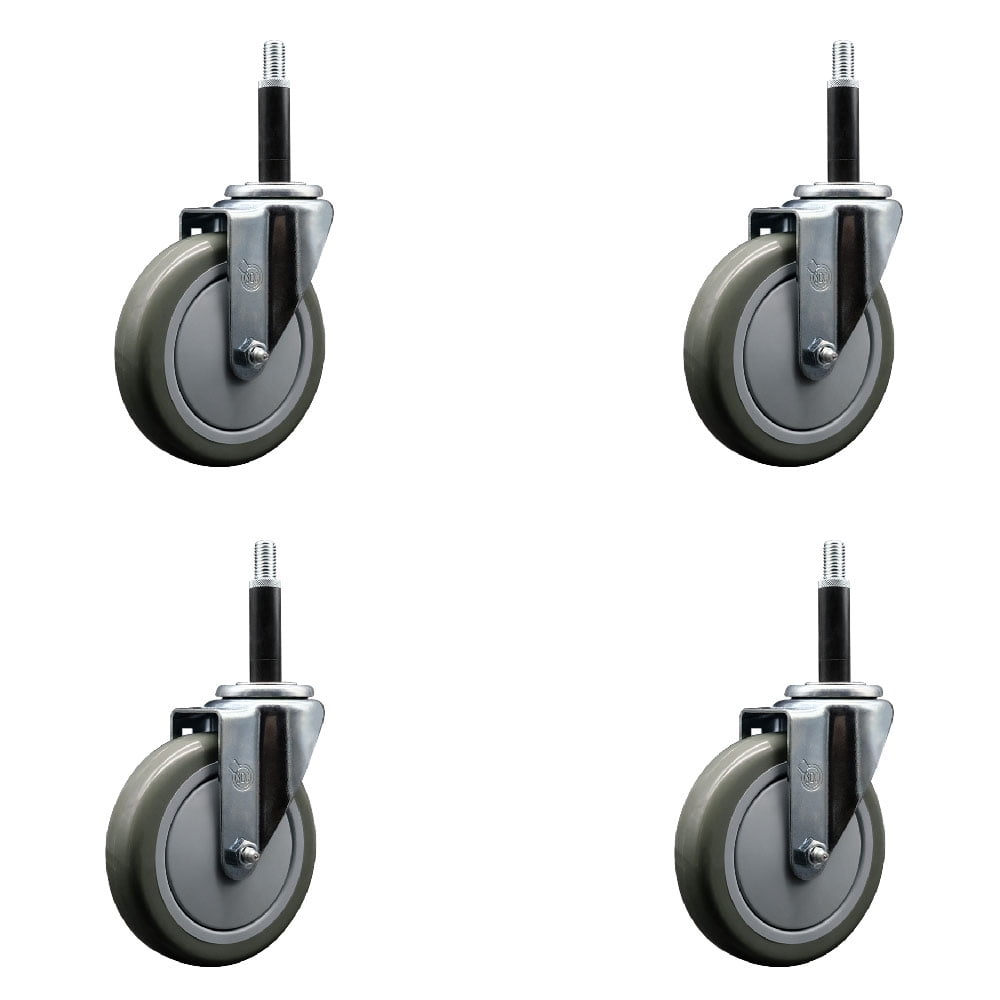 5 Inch Gray Poly Wheel Swivel 3/4 Inch Expanding Stem Caster Set SCC ...