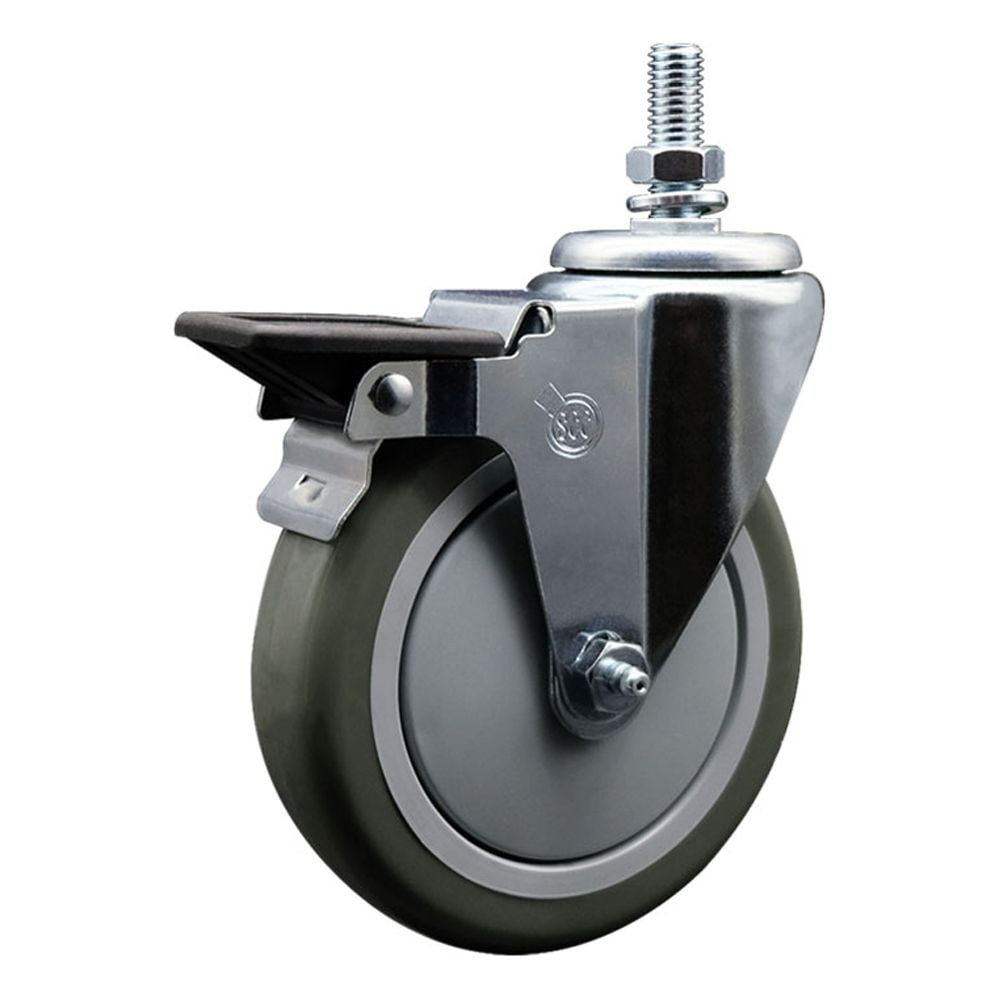 5 Inch Gray Polyurethane 10MM Threaded Stem Caster with Brake - Walmart.com