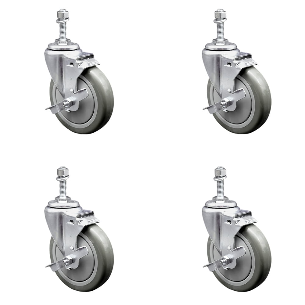 5 Inch Gray Polyurethane Swivel 10mm Threaded Stem Caster Set with ...