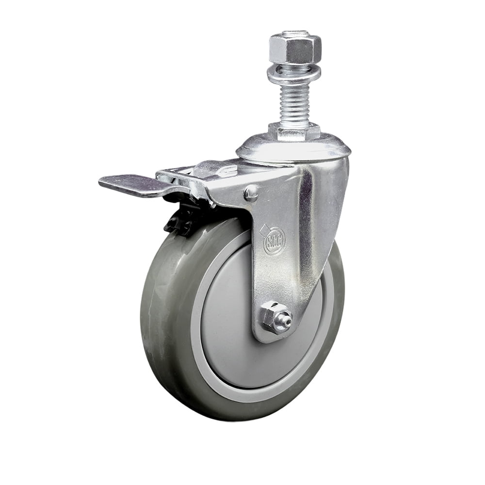5 Inch Gray Polyurethane Wheel Swivel 12mm Stem Caster with Total Lock ...