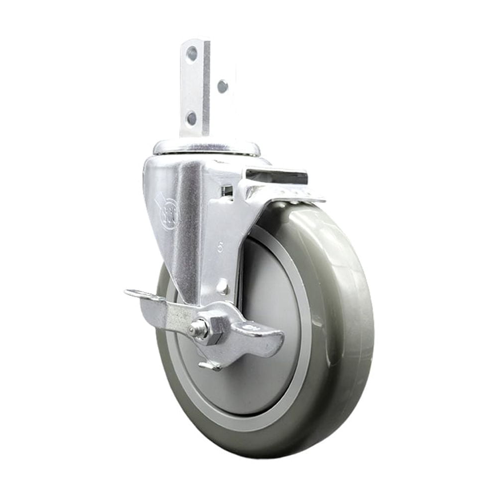 5 Inch Gray Polyurethane Wheel Swivel 3/4 Inch Square Stem Caster with ...
