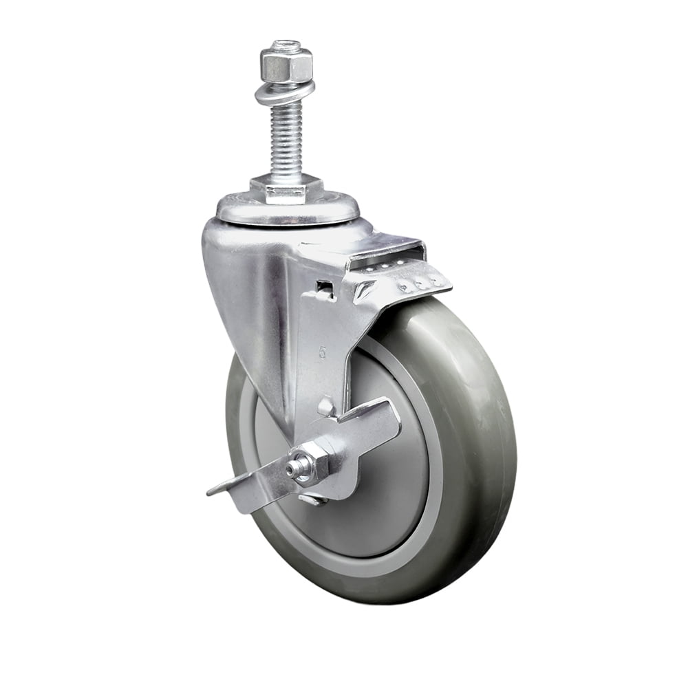 5 Inch Gray Polyurethane Wheel Swivel 3/8 Inch Threaded Stem Caster ...