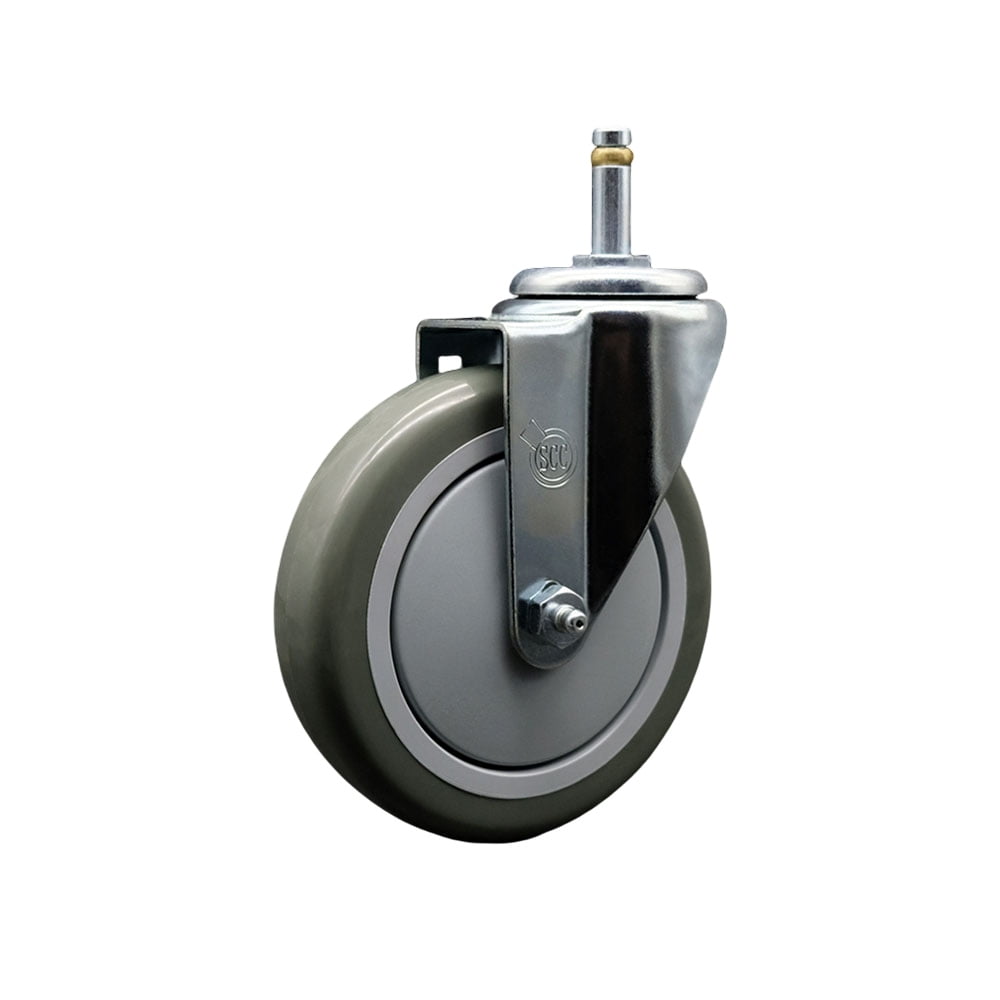 5 Inch Gray Polyurethane Wheel Swivel 7/16 Inch Grip Ring Stem Caster ...