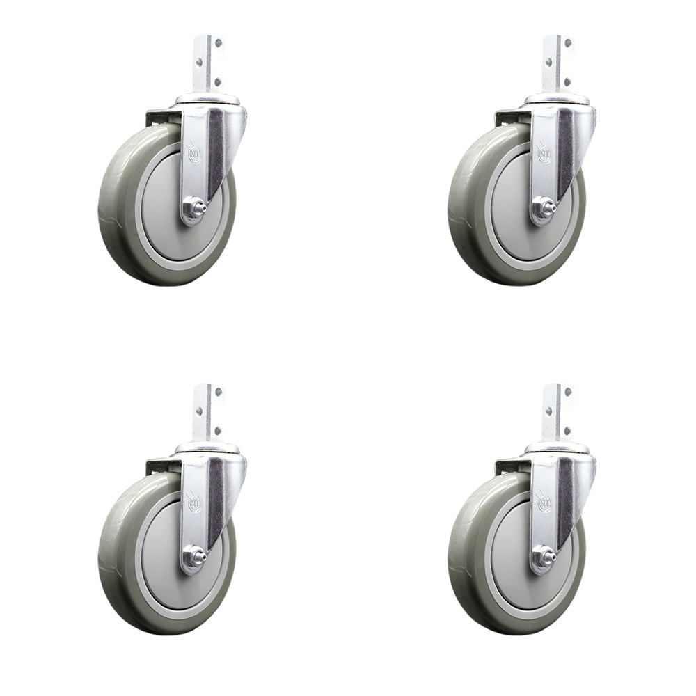 5 Inch Gray Polyurethane Wheel Swivel 7/8 Inch Square Stem Caster Set ...