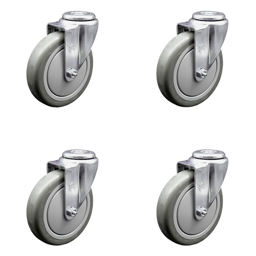 5 Inch Gray Polyurethane Wheel Swivel Bolt Hole Caster Set Service ...
