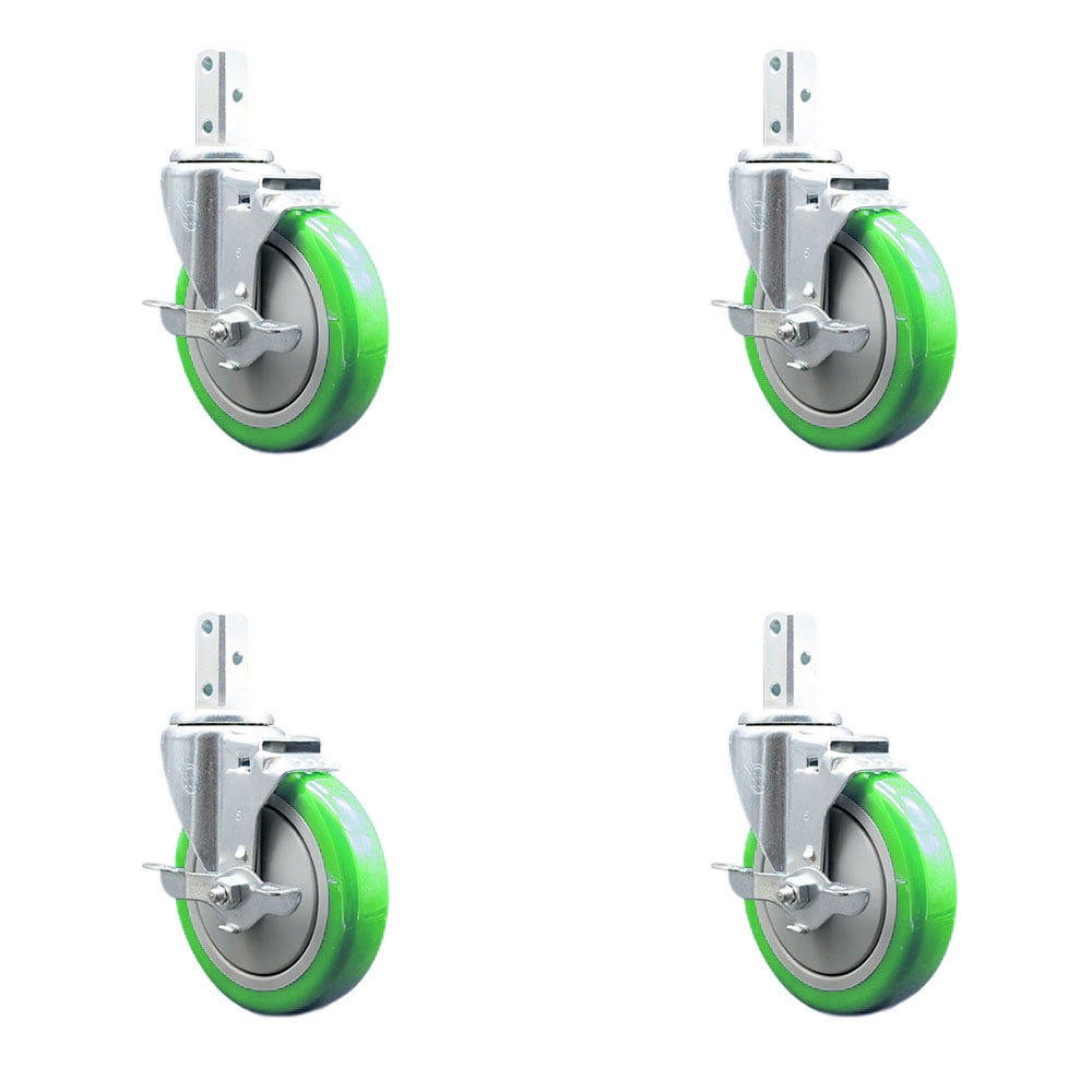 5 Inch Green Poly Wheel Swivel 3/4 Inch Square Stem Caster Set with ...