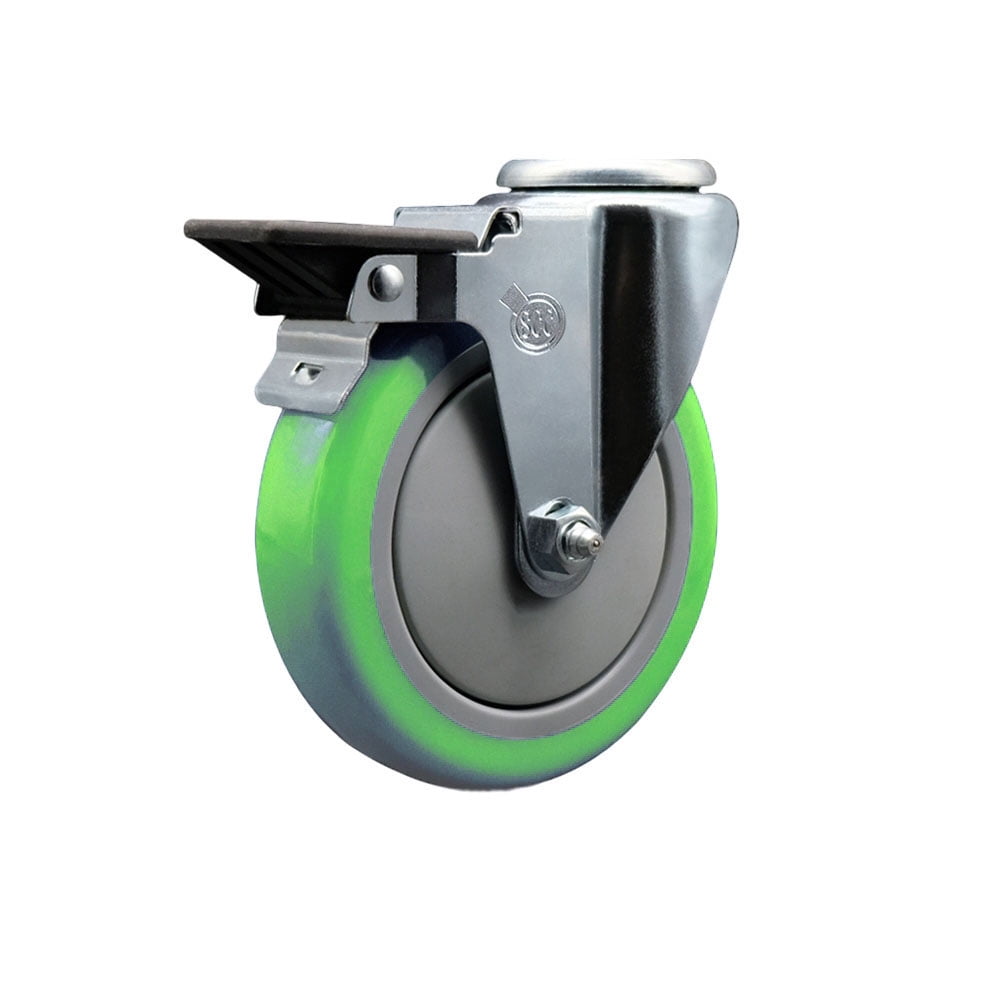 5 Inch Green Poly Wheel Swivel Bolt Hole Caster with Posi Lock Brake ...