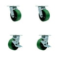 5 Inch Green Poly on Cast Iron Swivel Caster Set with Roller Bearing 2 ...
