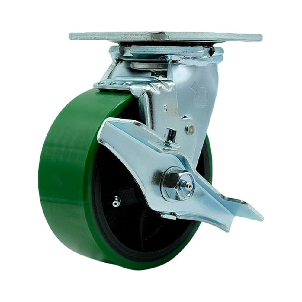 5 Inch Green Poly on Cast Iron Swivel Caster with Ball Bearing and ...