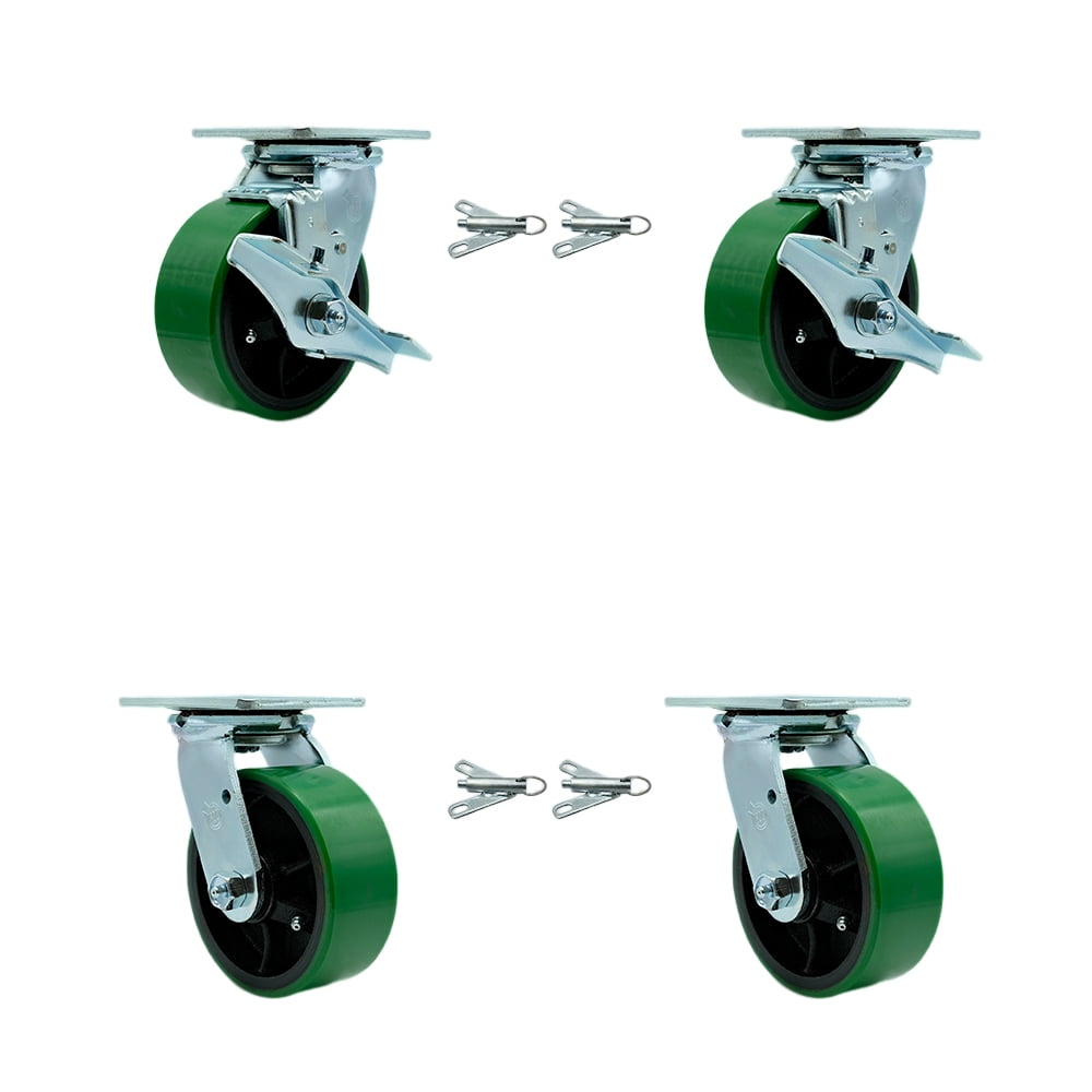 5 Inch Green Poly on Steel Caster Set with Ball Bearings 4 Swivel Lock ...
