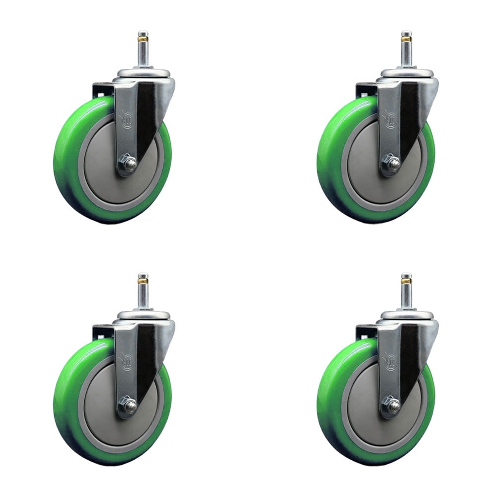 5 Inch Green Polyurethane Wheel Swivel 7/16 Inch Grip Ring Stem Caster ...