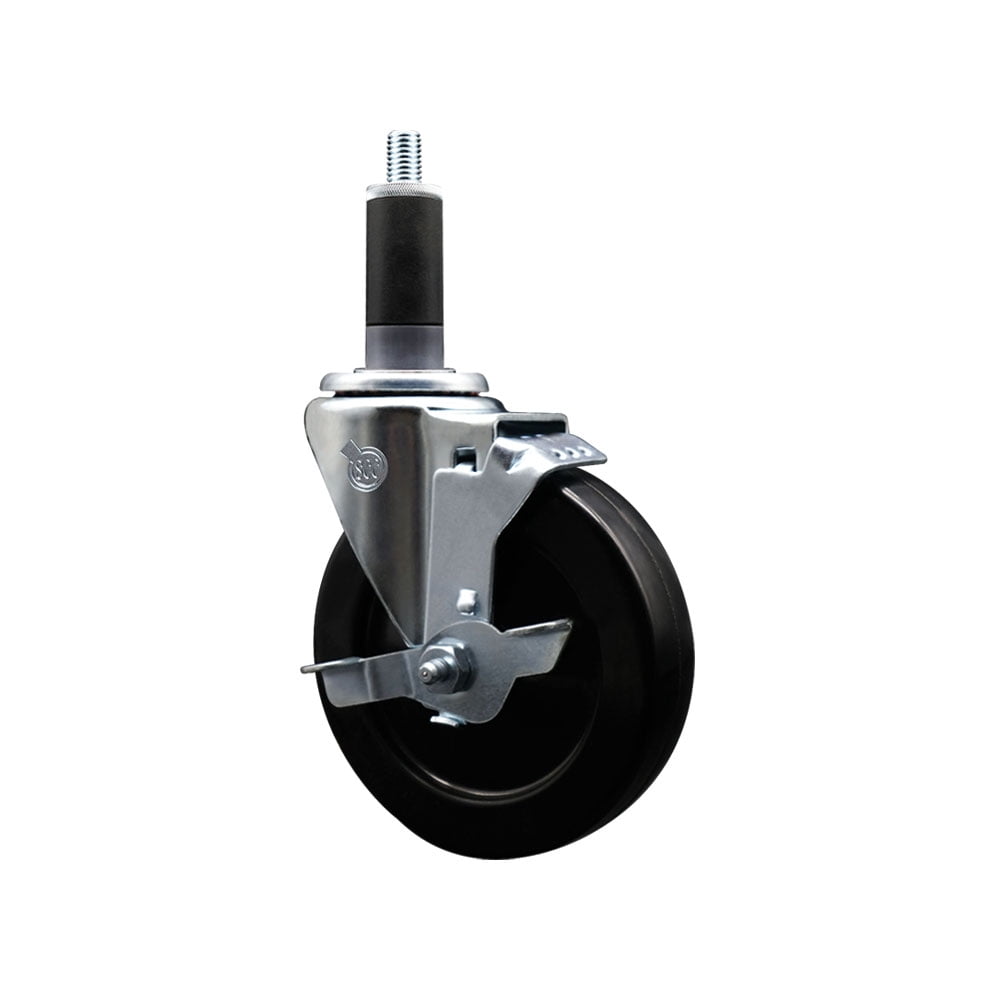 5 Inch Hard Rubber Swivel 1-1/8 Inch Expanding Stem Caster with Brake ...