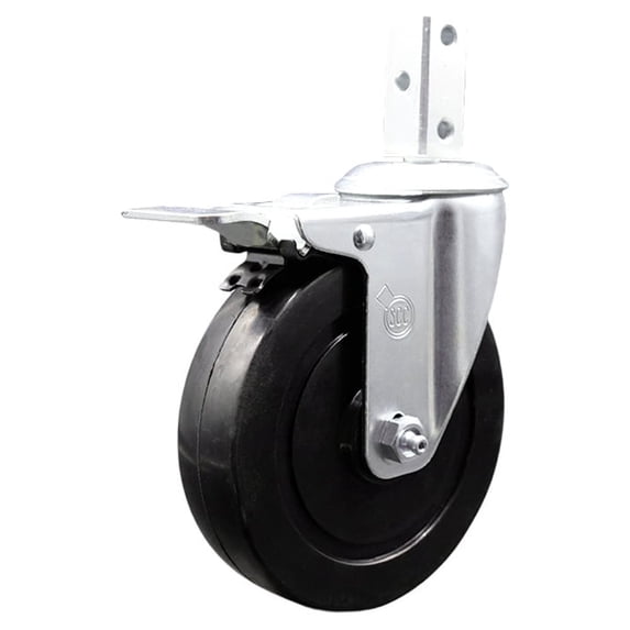 5 Inch Hard Rubber Swivel 7/8 Inch Square Stem Caster with Total Lock ...