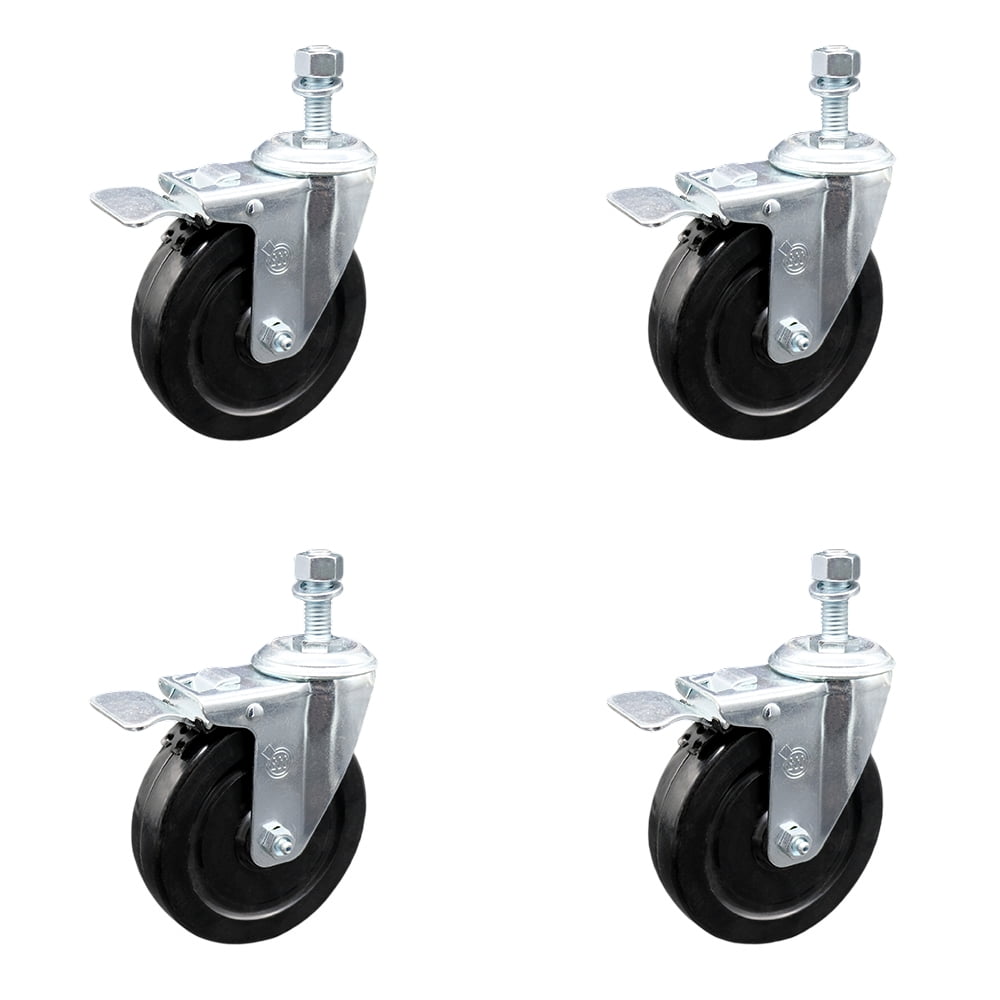5 Inch Hard Rubber Swivel ½ Inch Threaded Stem Caster Set with Total ...