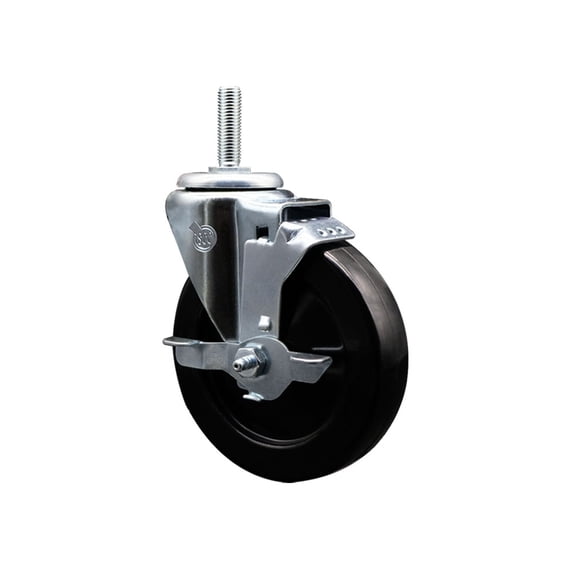 5 Inch Hard Rubber Wheel Swivel 5/8 Inch Threaded Stem Caster with ...