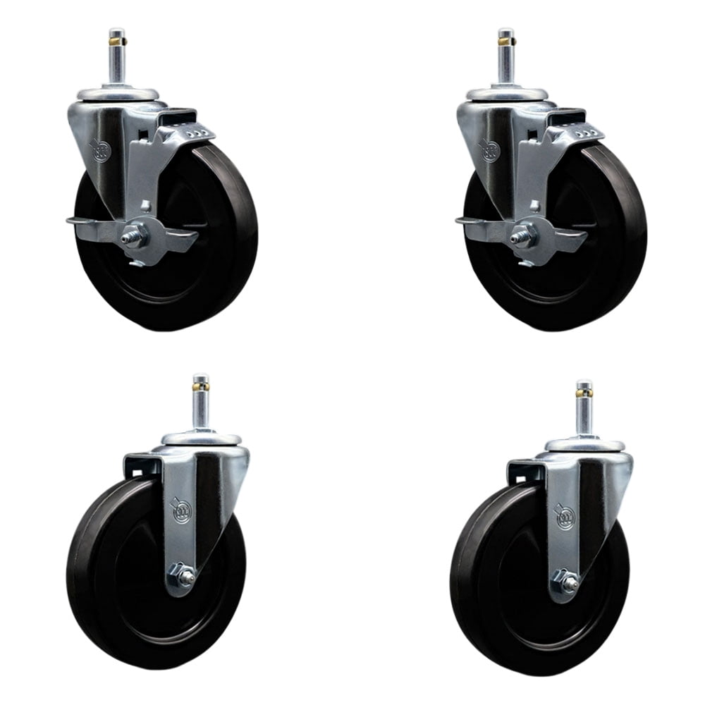 5 Inch Hard Rubber Wheel Swivel 7/16 Inch Grip Ring Stem Caster Set 2 ...