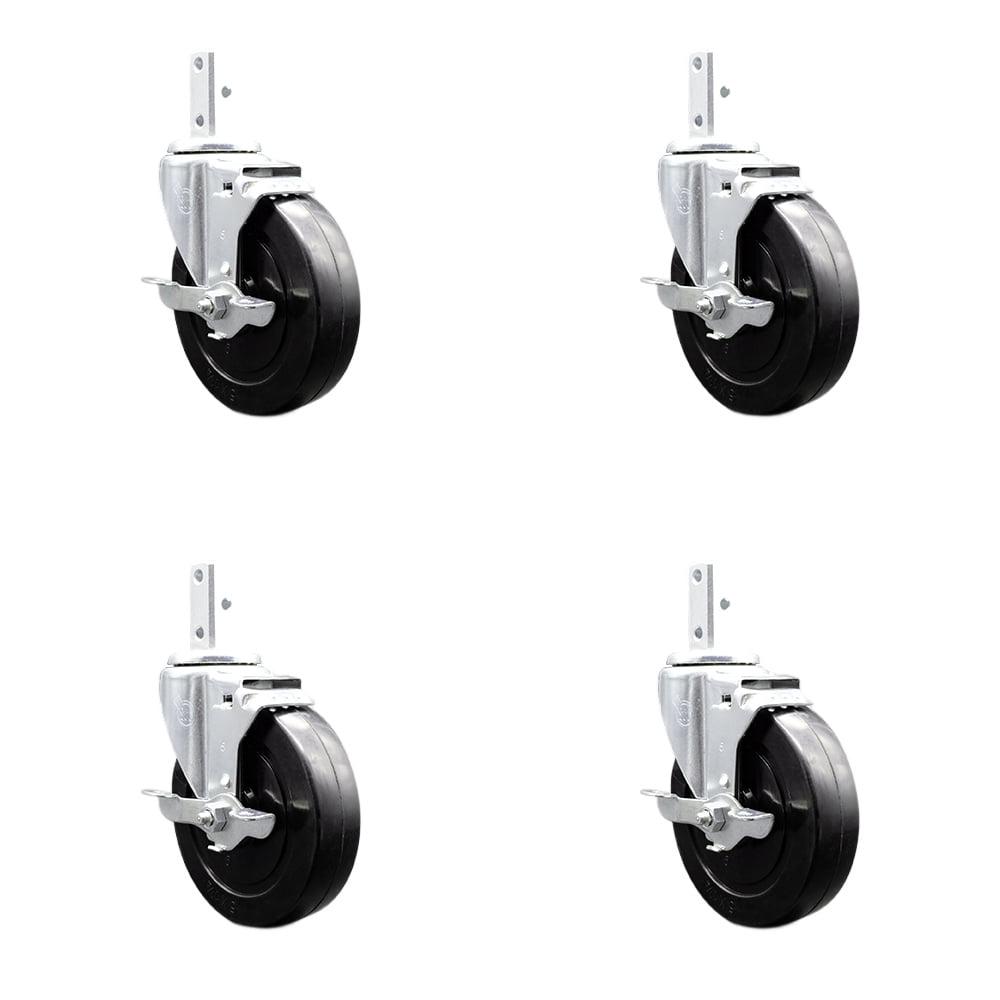 5 Inch Hard Rubber Wheel Swivel 7/8 Inch Square Stem Caster Set with ...