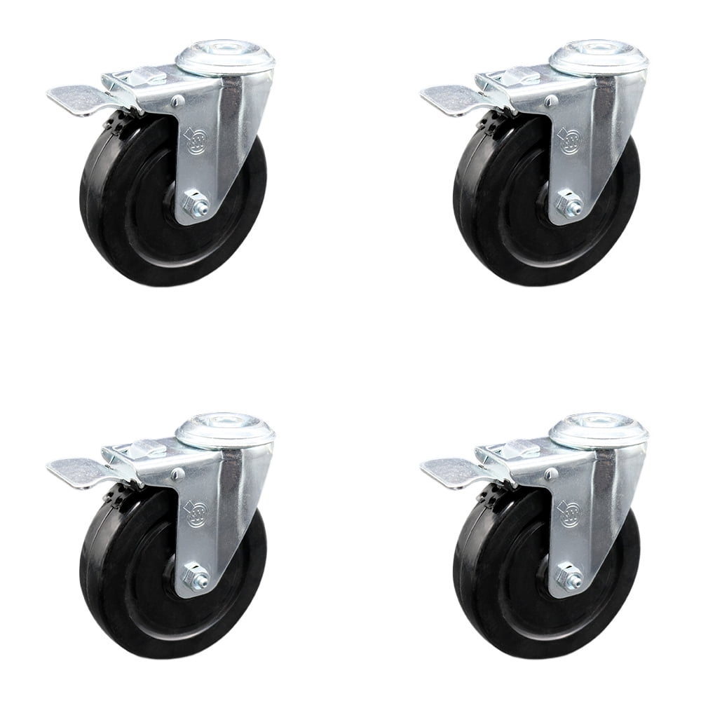 5 Inch Hard Rubber Wheel Swivel Bolt Hole Caster Set with Total Lock ...