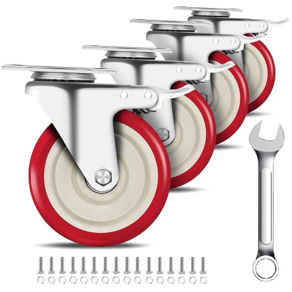 5 Inch Heavy Duty Caster Set of 4, Swivel Plate Castor Wheels with Dual ...