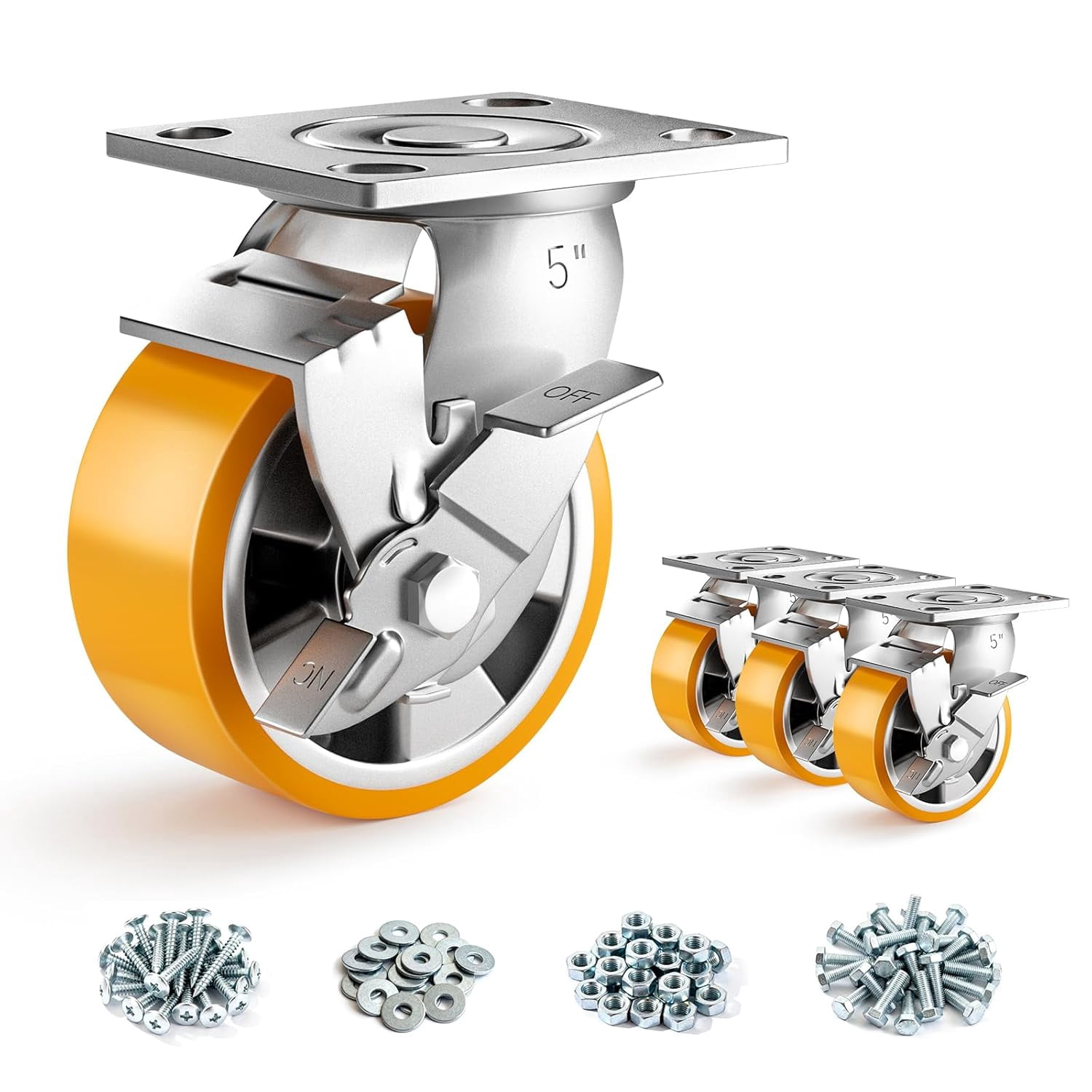 5 Inch Heavy Duty Casters Set of 4, Industrial Locking Casters 5000lbs ...