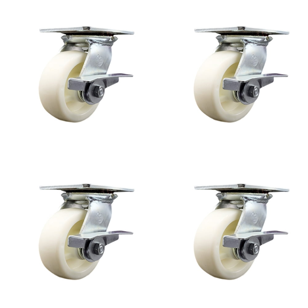 5 Inch Heavy Duty Nylon Caster Set with Roller Bearings and Brakes SCC ...