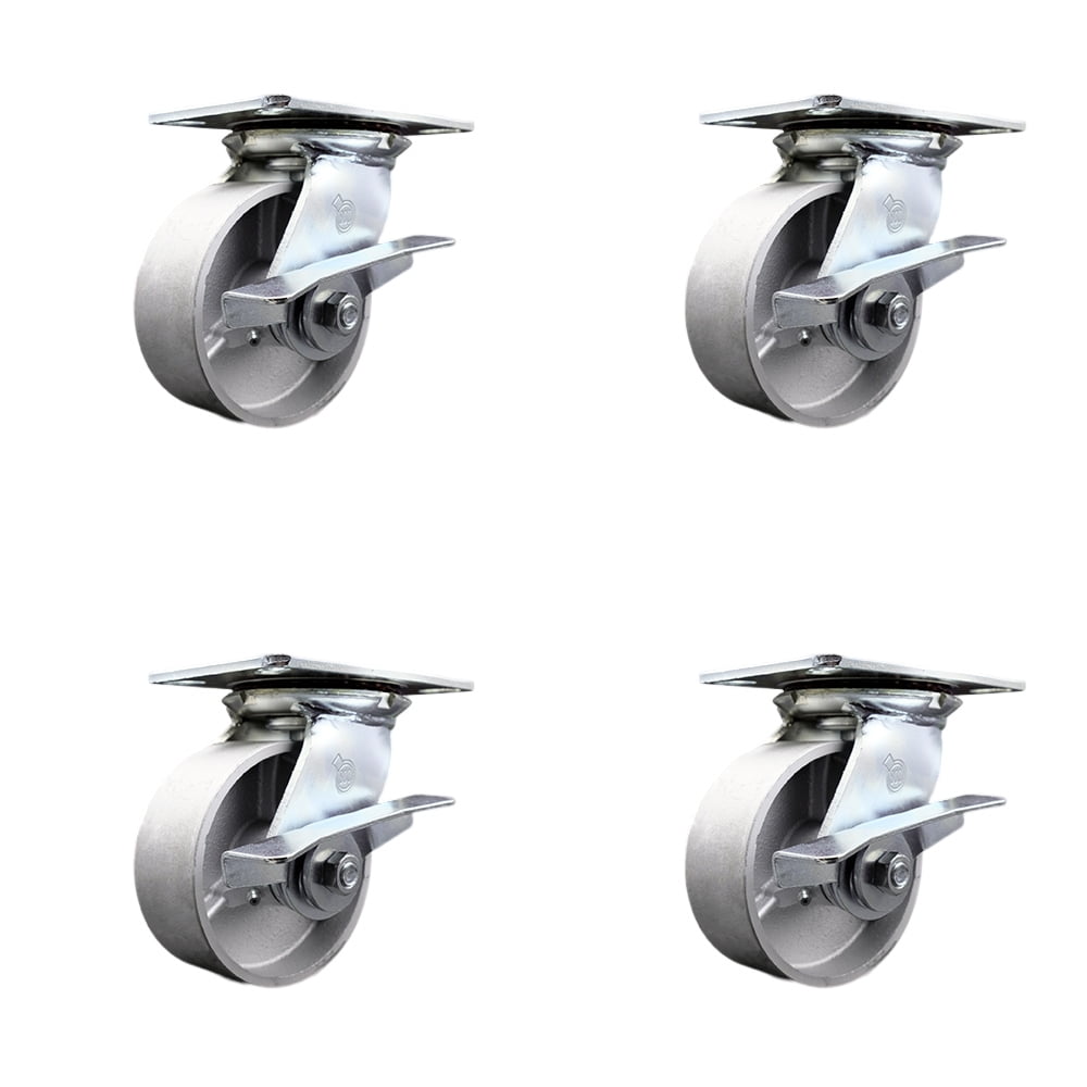 5 Inch Heavy Duty Semi Steel Caster Set with Roller Bearings and Brakes ...