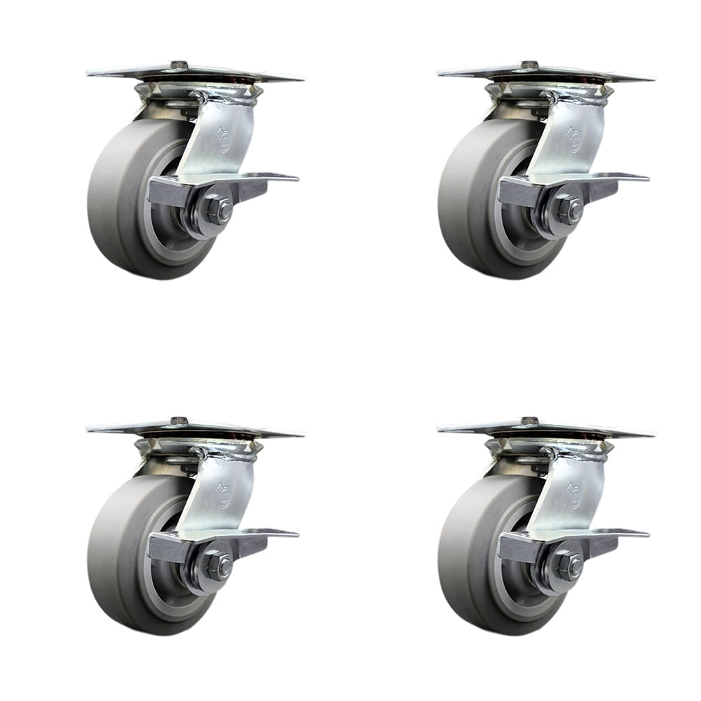 5 Inch Heavy Duty Thermoplastic Caster Set with Ball Bearings and ...