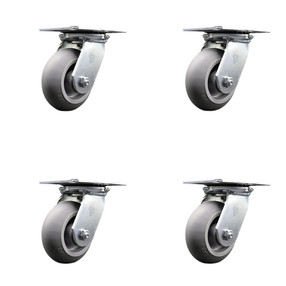 5 Inch Heavy Duty Thermoplastic Rubber Caster Set with Roller Bearings ...