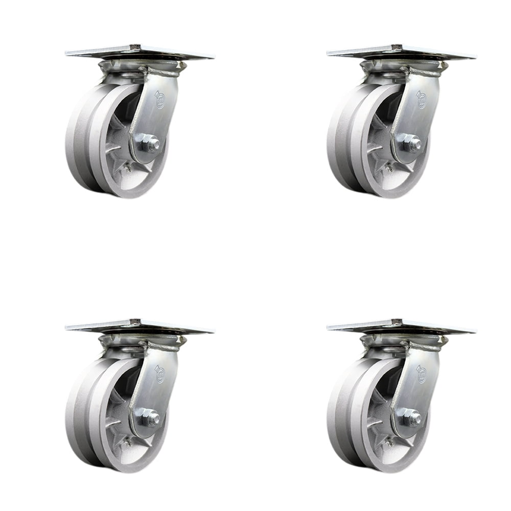 5 Inch Heavy Duty V Groove Semi Steel Caster Set with Roller Bearings ...