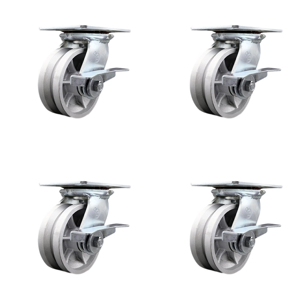 5 Inch Heavy Duty V Groove Semi Steel Caster Set with Roller Bearings ...