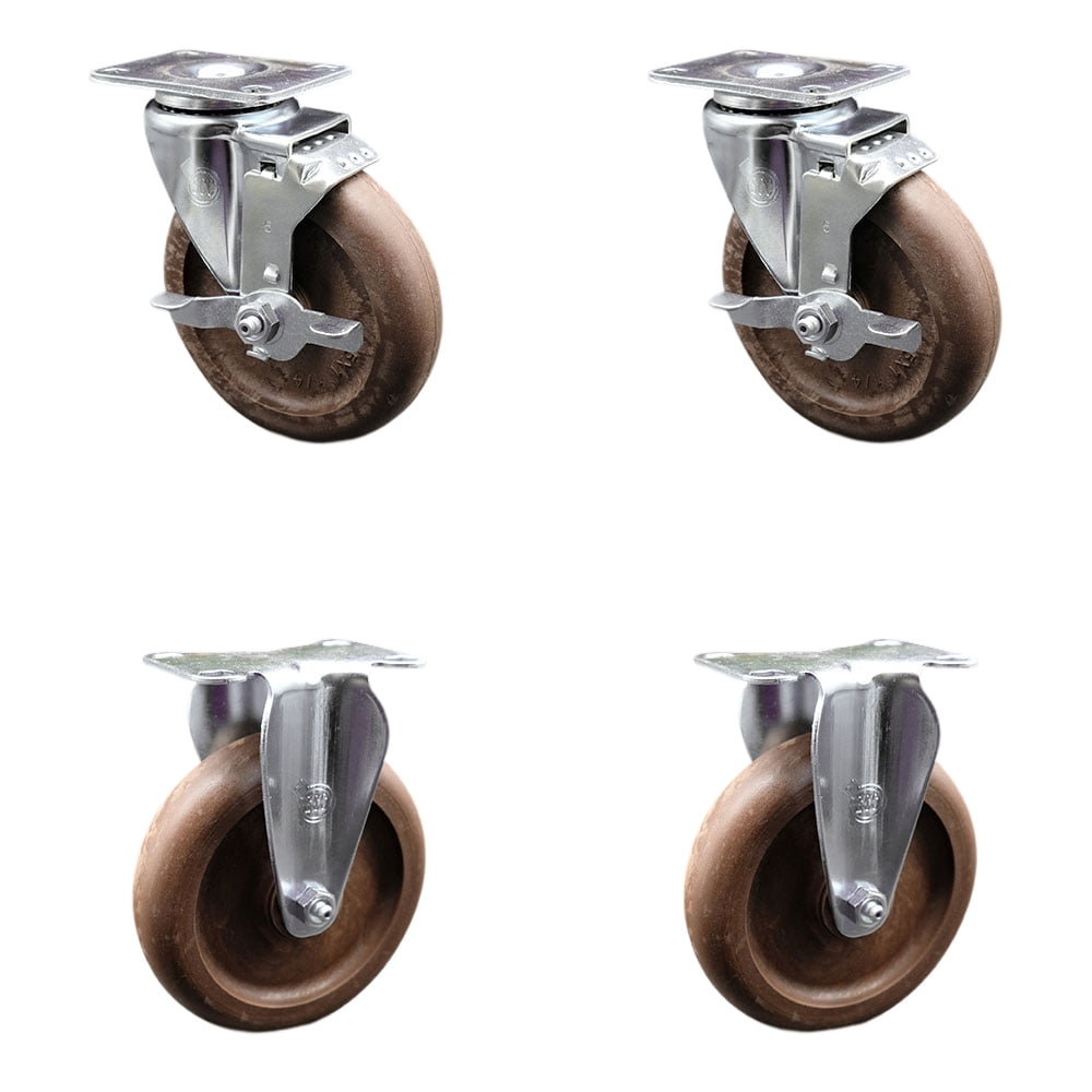 5 Inch High Temp Glass Filled Nylon Top Plate Caster Set with 2 Brakes ...
